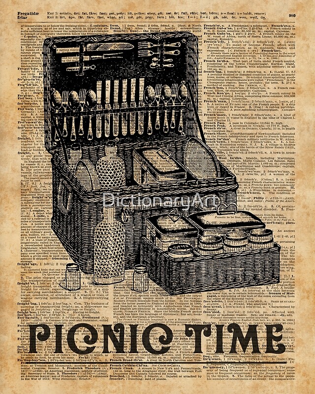 "Picnic Time Vintage Illustration Dictionary Book Page Art" by ...