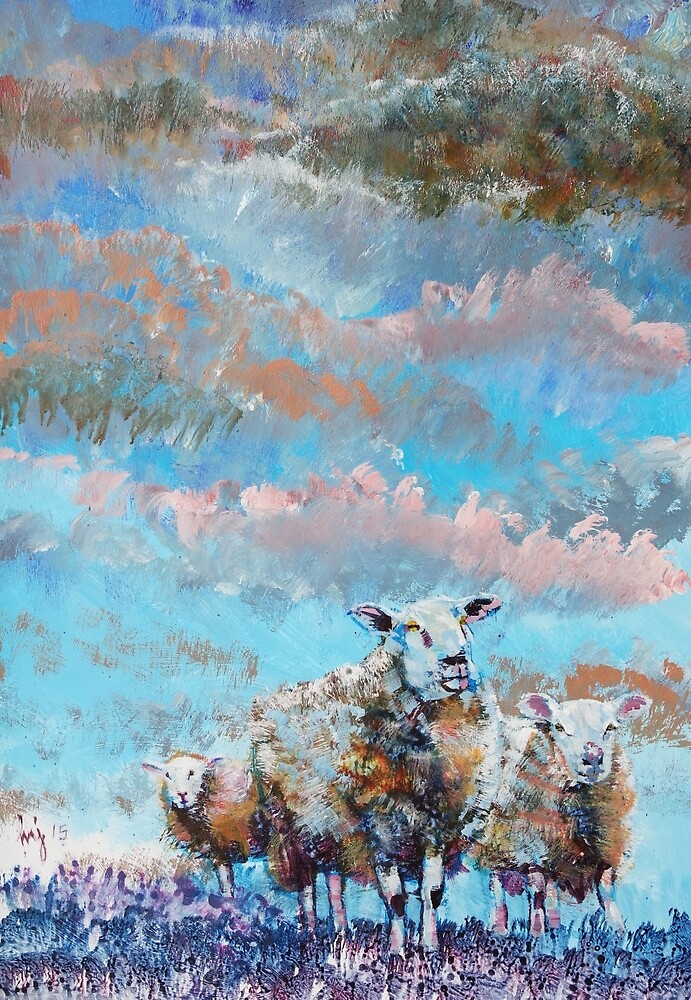 "The Golden Flock - Colorful sheep painting" by MikeJory | Redbubble