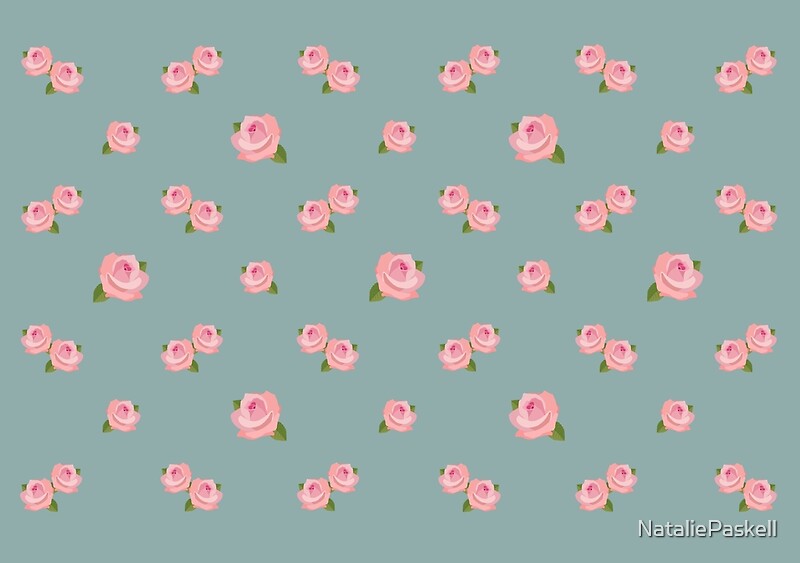 "Pink Roses Repeat Pattern on Teal" by NataliePaskell | Redbubble
