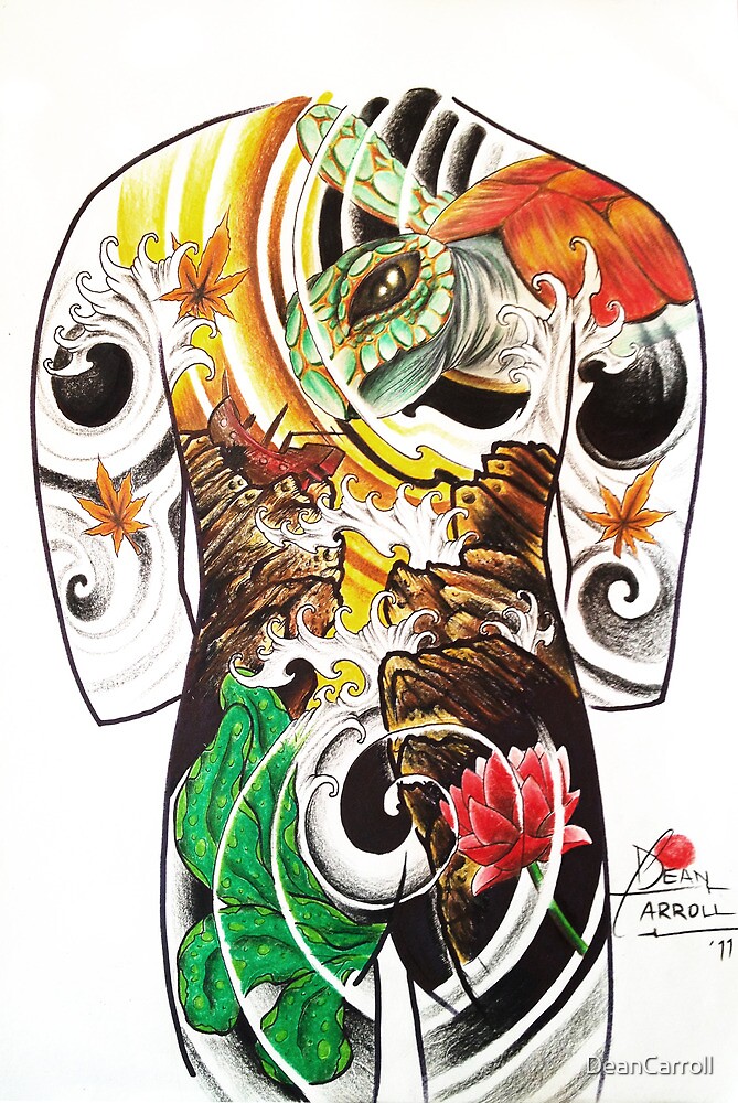 "Turtle Japanese back piece Print" by DeanCarroll | Redbubble
