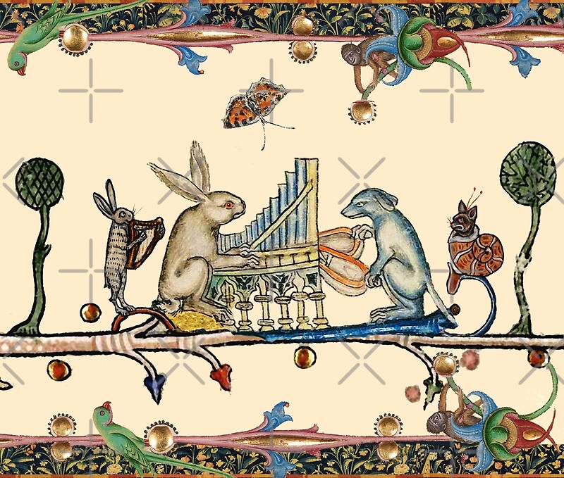 "WEIRD MEDIEVAL BESTIARY MAKING MUSIC,White Rabbit And Dog Playing ...