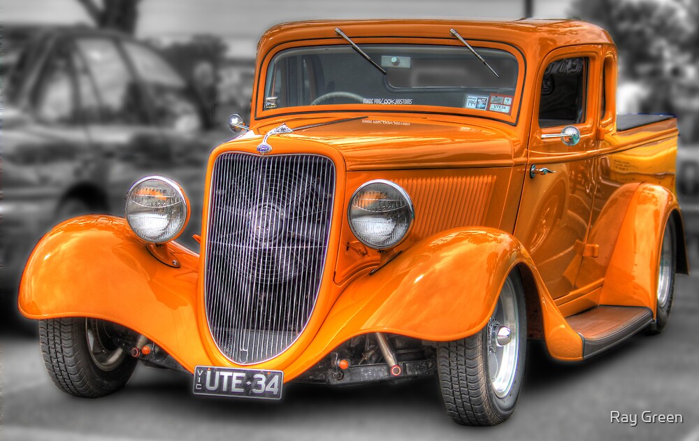 "Orange Hot Rod Ute" by Ray Green | Redbubble