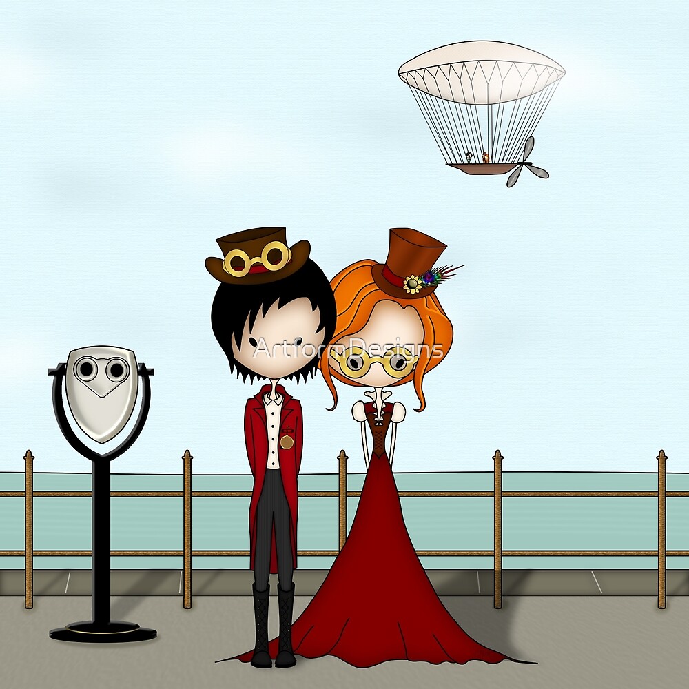 "Steampunk Promenade Cartoon Illustration" by ArtformDesigns | Redbubble