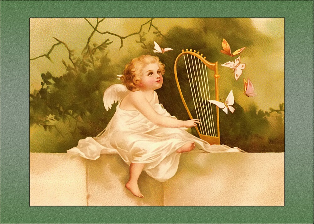 "Vintage Angel Card-Baby Angel with Harp" by Yesteryears | Redbubble