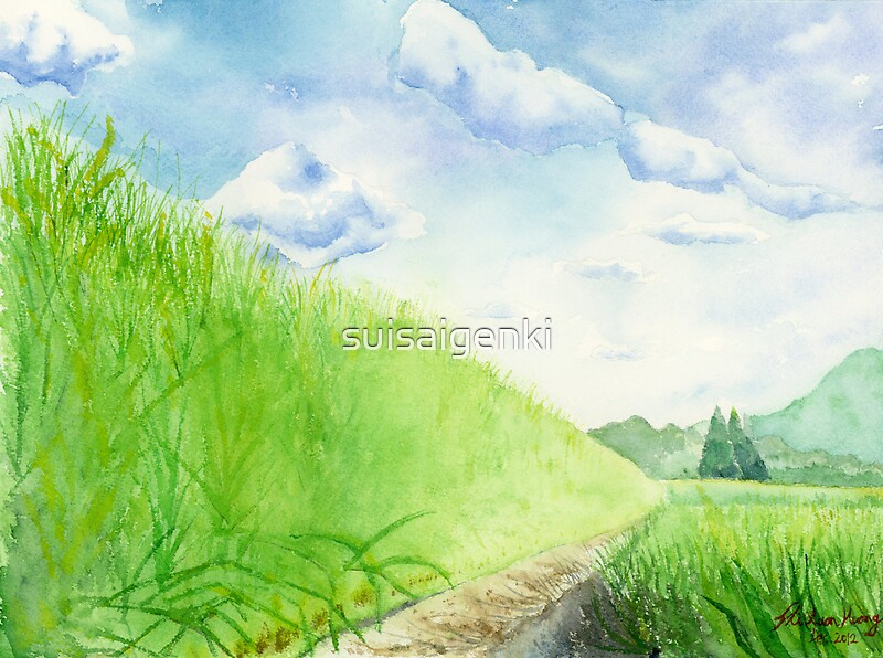 "Paddy Field , Art Watercolor Painting print by Suisai Genki " by ...