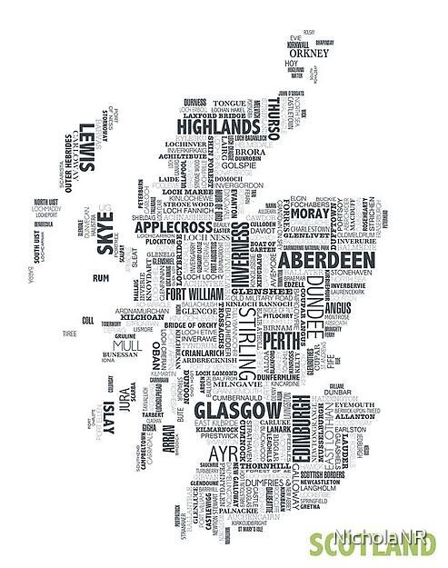 "Scotland Typography Map" by NicholaNR | Redbubble