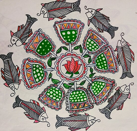 "Indian Madhubani traditional, classical , design, pattern, illustrated ...