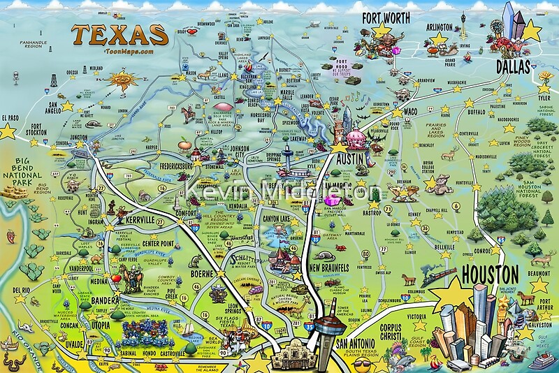 "Texas Fun Map" by Kevin Middleton | Redbubble