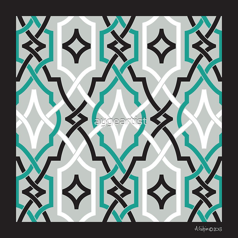 "classic modern lattice in black, grey, white & teal" by aygeartist ...