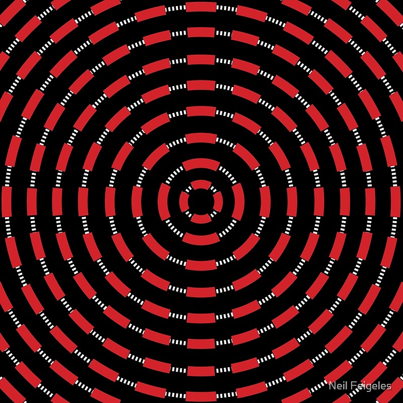 "Circular Bullseye Pattern no.1 Black with Red Dash and White Dotted ...