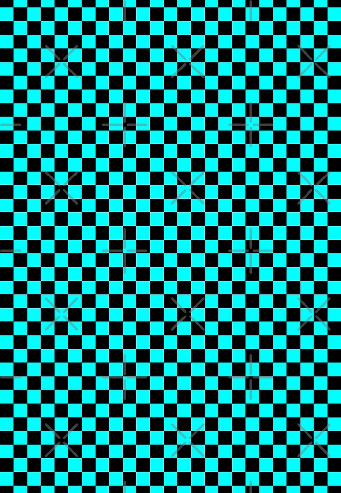 "Neon Turquoise and Black Checkerboard Pattern" by CraftyCatz | Redbubble