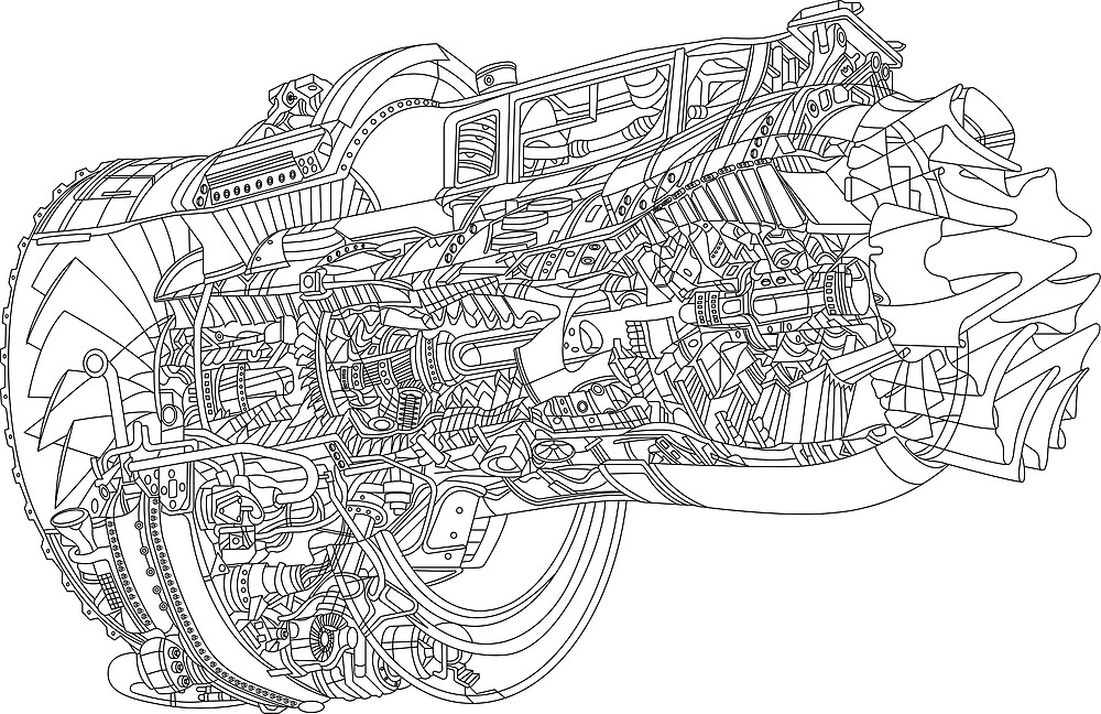 "Jet Engine line art" by cdecides | Redbubble