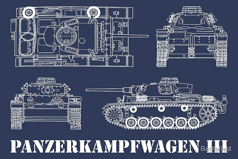 "Panzer III German Army Tank Blueprint WWII Gift" by Battlefield ...