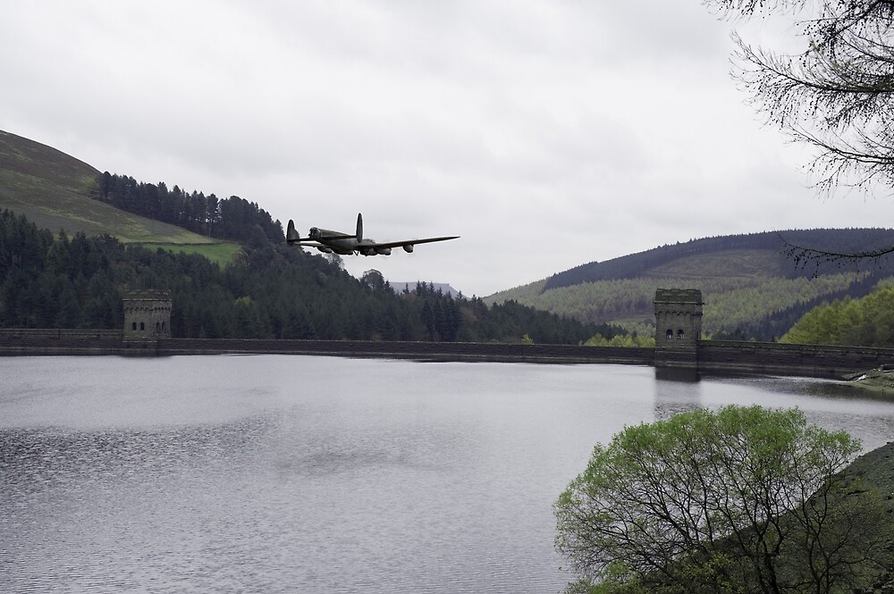 "Dambusters Lancaster at the Derwent Dam" by Gary Eason | Redbubble