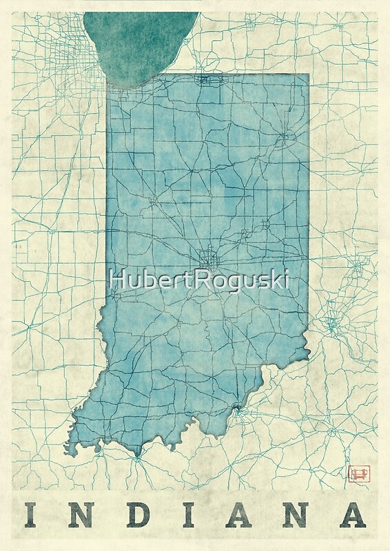 "Indiana Map Blue Vintage" by HubertRoguski | Redbubble