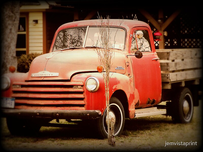 "Old Red Chevy rustic vintage antique truck" by jemvistaprint | Redbubble