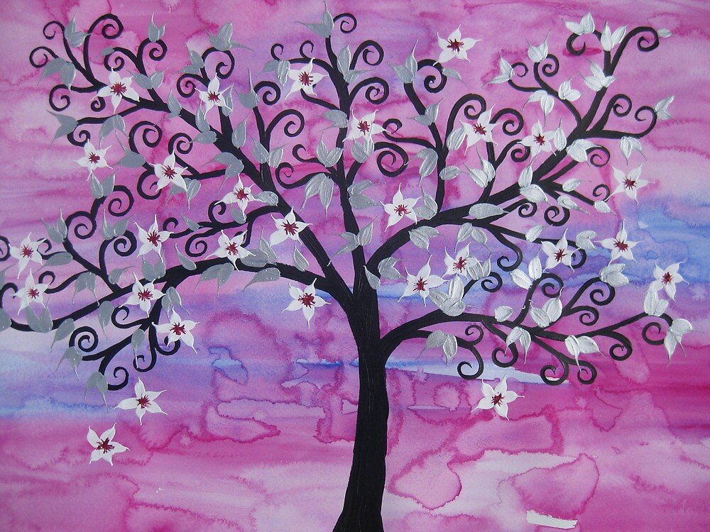 "Watercolour acrylic tree of life with cherry blossom sakura 2" by ...