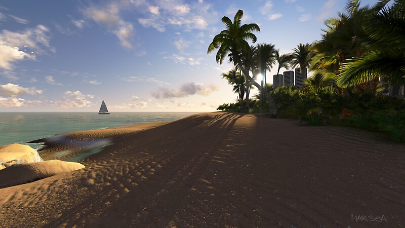 "Sunset beach. 3D version" by Marsea | Redbubble