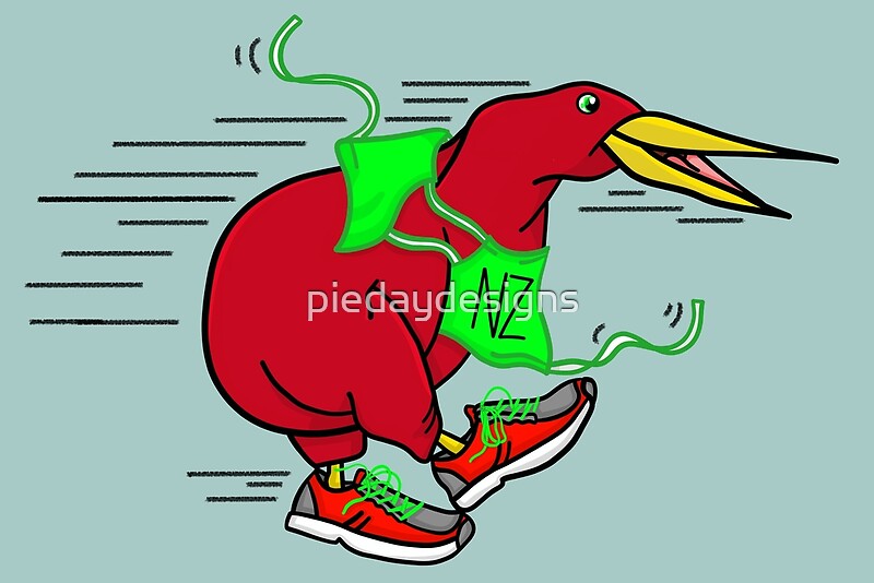 "Cute Kiwi Running cartoon" by piedaydesigns | Redbubble