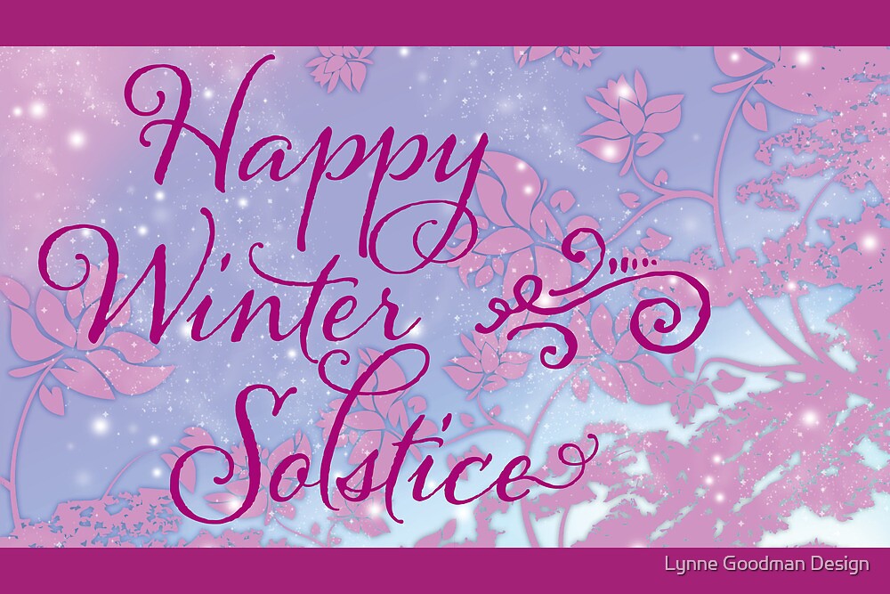 "Happy Winter Solstice - Swirly Font, Magenta & Snow" by Lynne Goodman | Redbubble