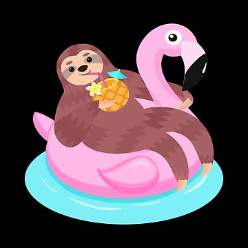 "Sloth Relaxing on a Pink Flamingo Pool Float Graphic print" Sticker ...