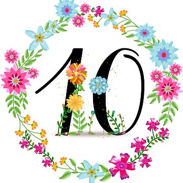 "Floral Number 10 Ten" Sticker for Sale by BleuSky | Redbubble