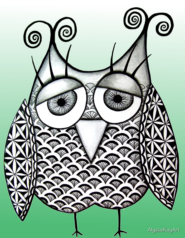 "Green Zentangle Owl" by AlyssaKayArt | Redbubble