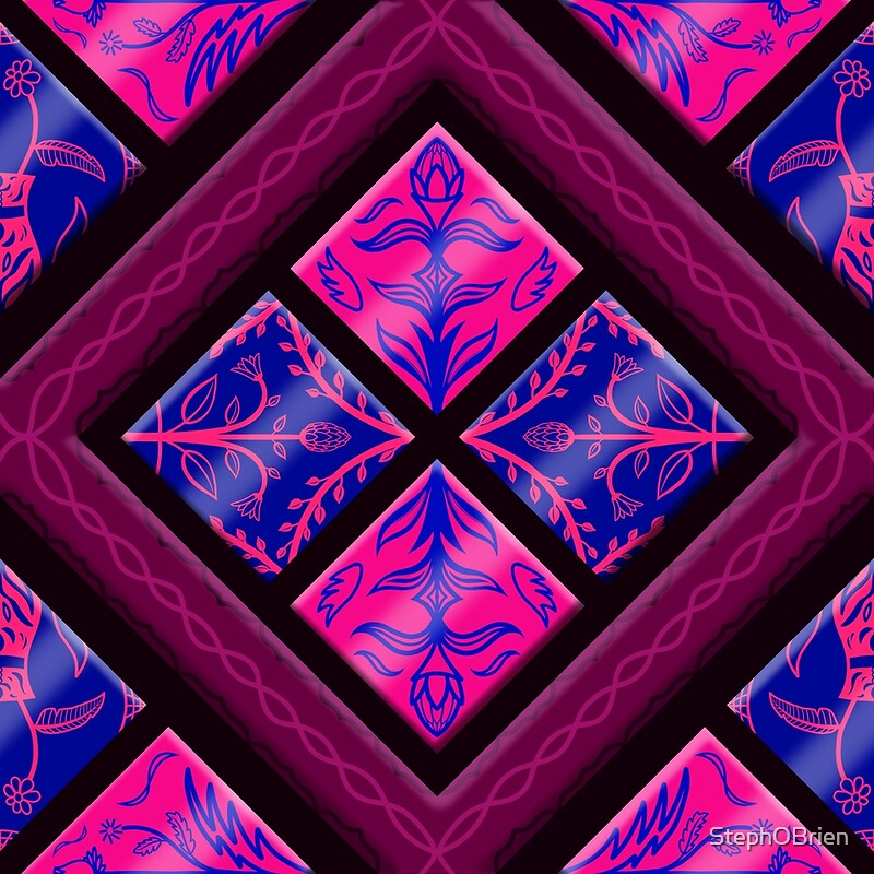 "Pink and Blue Flowers, Purple Frames" by StephOBrien | Redbubble