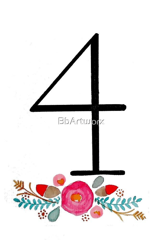 "Number 4 - Ink & Watercolour Flowers" by BbArtworx | Redbubble