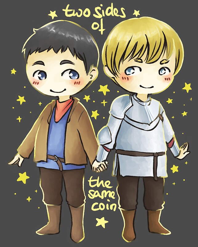"Merthur chibis - two sides of the same coin" by wassereis | Redbubble
