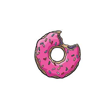 "Donut! pink topping and a bite!" Sticker for Sale by tashenogs | Redbubble