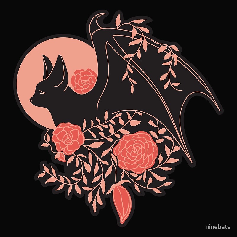 "Bat & Flowers (Red/Black)" by ninebats | Redbubble