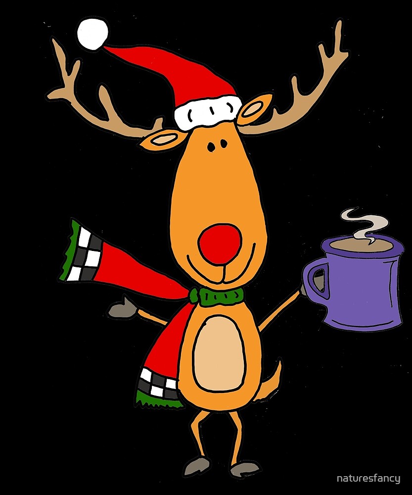 "Funny Rudolph Red Nosed Reindeer Drinking Coffee Christmas" by ...