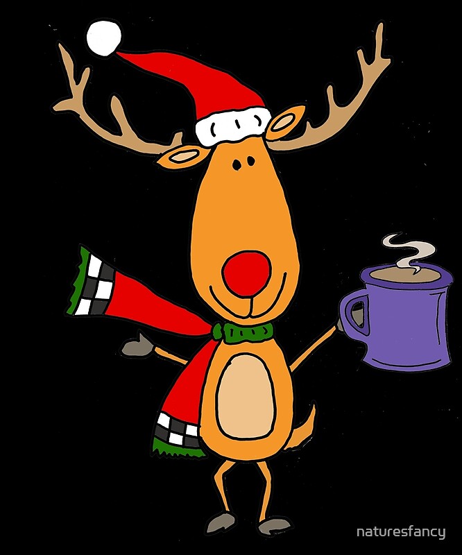 "Funny Rudolph Red Nosed Reindeer Drinking Coffee Christmas" by ...