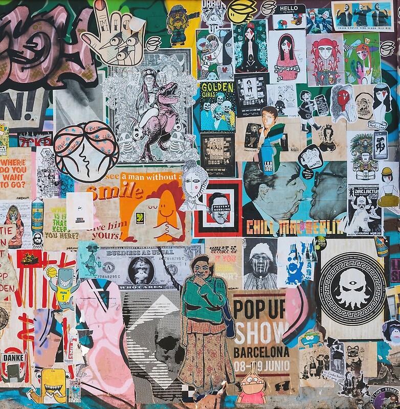 "Sticker and graffiti wall background 6 - Berlin street art photography ...