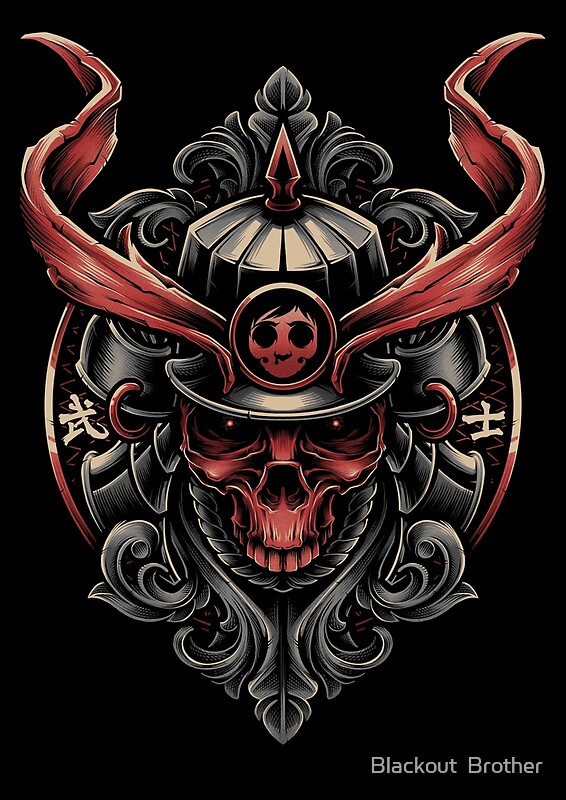"Red Samurai Skull " by Blackout Brother | Redbubble