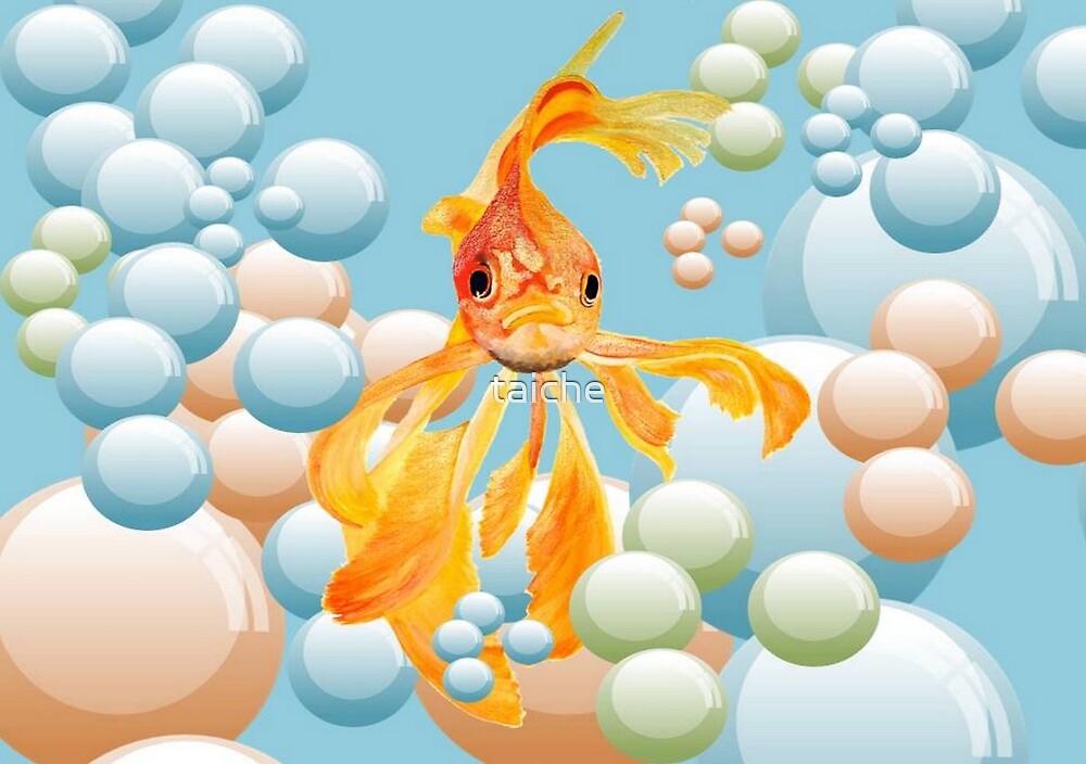 "Vermillion Goldfish In Pastel Bubble Water" by taiche | Redbubble