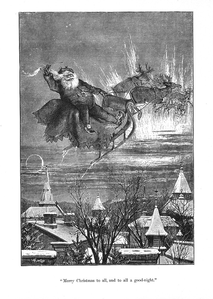 "Vintage Santa Christmas Etching "Merry Christmas To All and To All A ...
