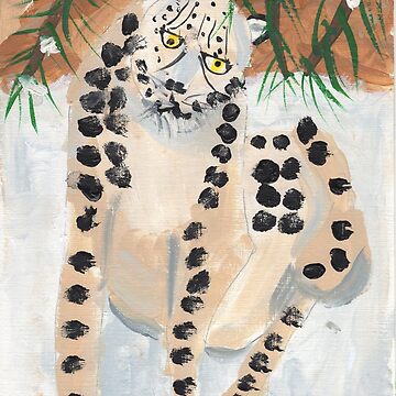 "Snow leopard sniffing the pine tree" Canvas Print for Sale by ...