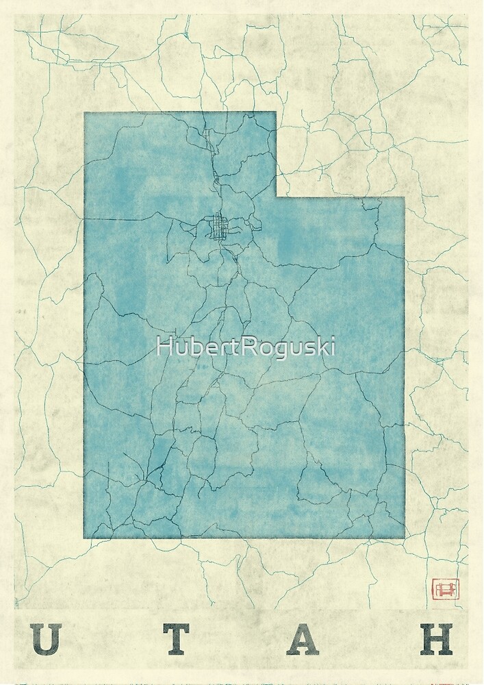 "Utah State Map Blue Vintage" by HubertRoguski | Redbubble