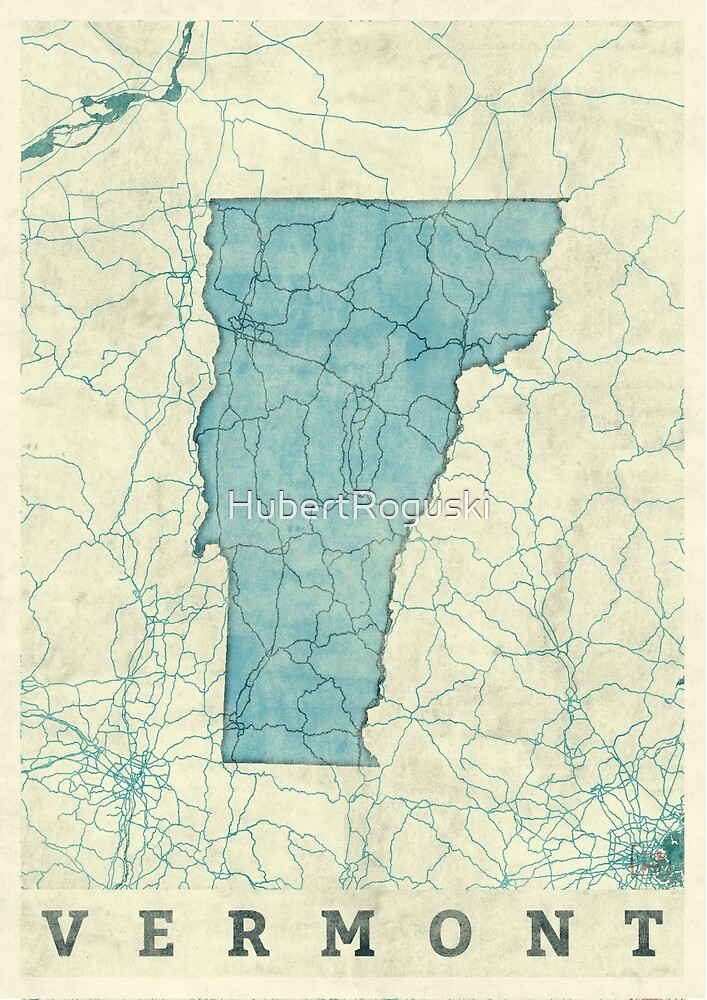 "Vermont State Map Blue Vintage" by HubertRoguski | Redbubble