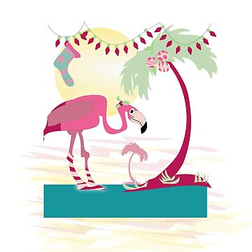 "Hipster Christmas Flamingo Beach Bum Holiday Scene" Greeting Card for ...