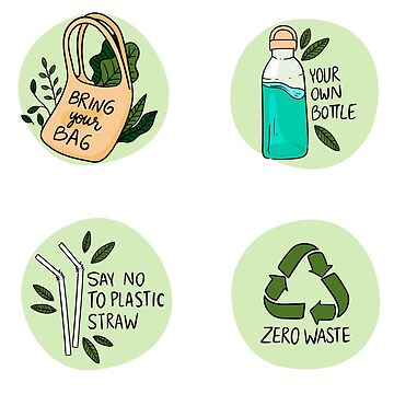 "Cute Zero waste, save the earth, reuse, reduce, recycle, stickers ...