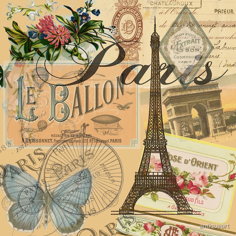 "French Paris Vintage Collage France Europe Travel" Stickers by ...