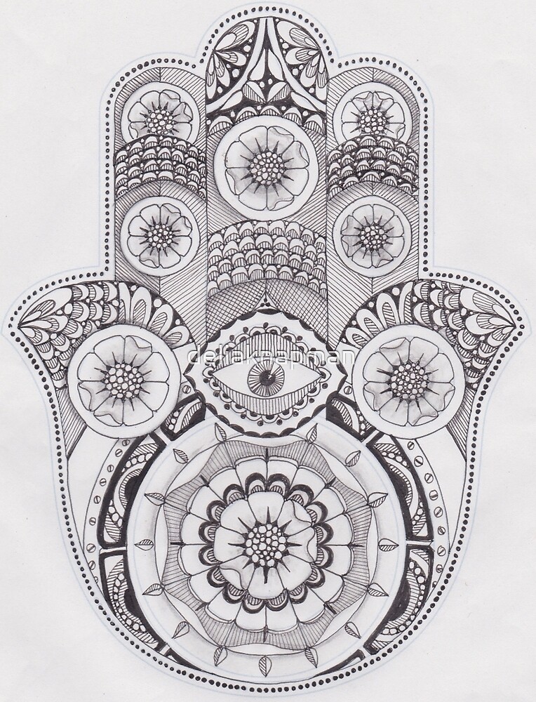"Zentangle Inspired Art (ZIA) Hamsa Hand Black and White" by ...