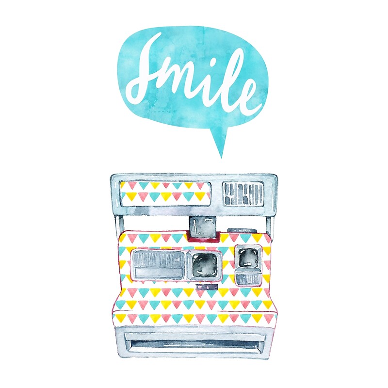 "Smile! Colorful watercolor polaroid camera design" by SouthernSassArt ...