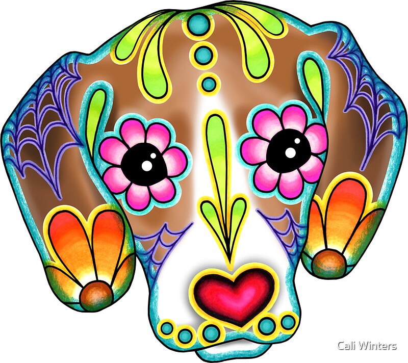 "Day of the Dead Beagle Sugar Skull Dog" Stickers by prettyinink ...