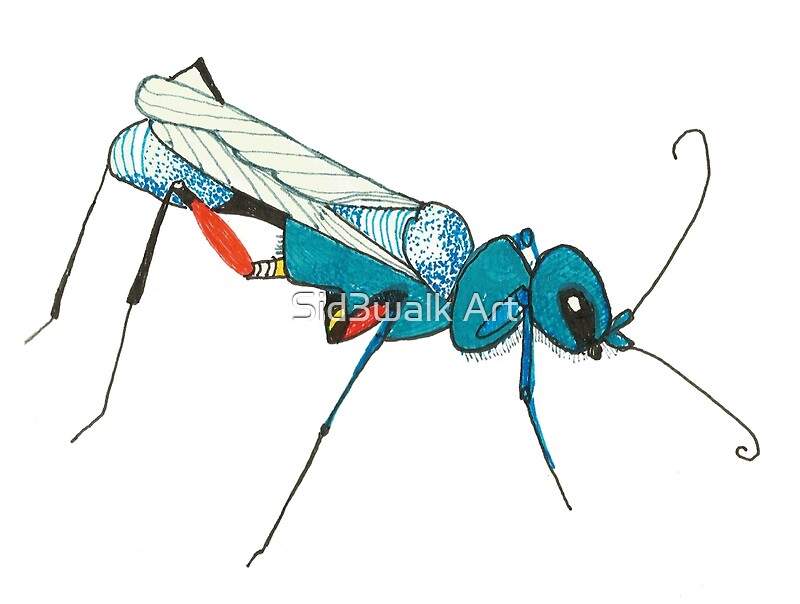 "Blue Wasp Bug Insect Cute Illustration Drawing Unique" by Sid3walk Art ...