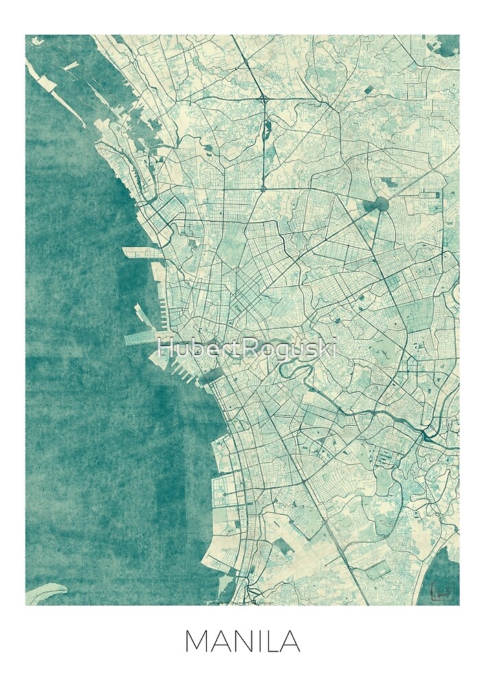 "Manila Map Blue Vintage" by HubertRoguski | Redbubble