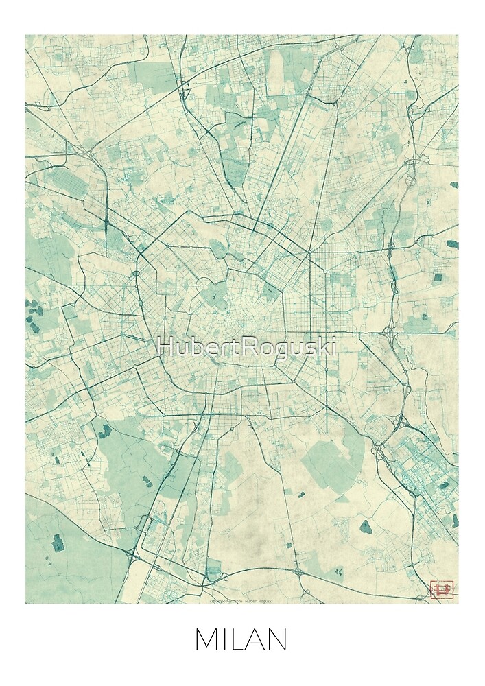 "Milan Map Blue Vintage" by HubertRoguski | Redbubble